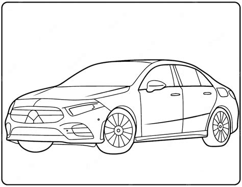 어린이와 성인을 위한 현실적인 자동차 색칠 공부 페이지 흑백 핸드 드로잉 차량 프리미엄 벡터