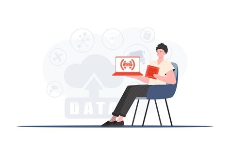 Premium Vector A Man Holds A Laptop And A Processor Chip In His Hands Iot Concept Vector