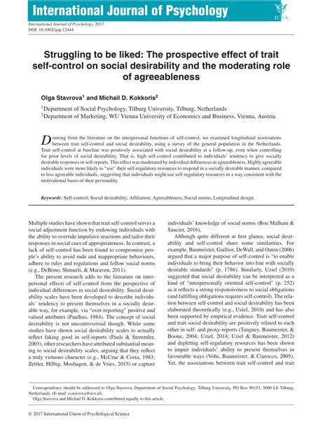 Pdf Struggling To Be Liked The Prospective Effect Of Trait Self