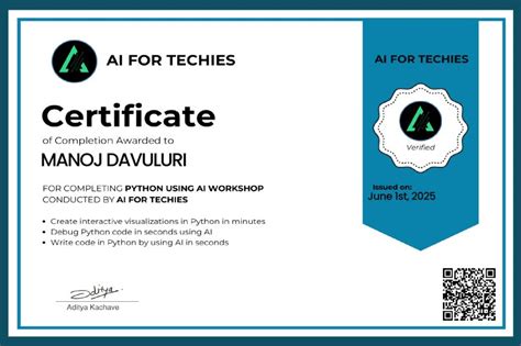 Completed Python Using Ai Workshop By Ai For Techies Manoj Davuluri Posted On The Topic Linkedin