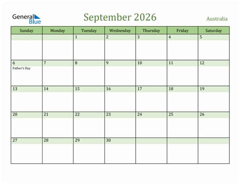 Free Printable September 2026 Calendar For Australia