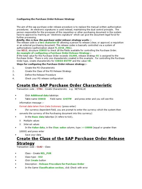Configuring The Purchase Order Release Strategy Download Free Pdf Computer Data Computer
