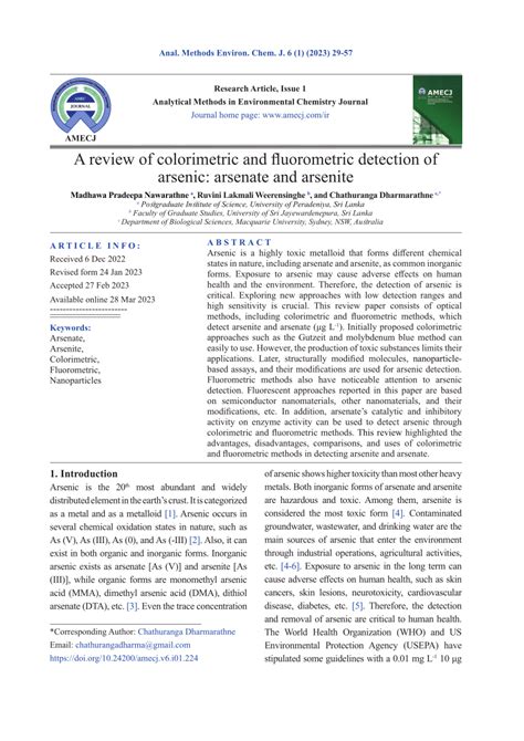 Pdf A Review Of Colorimetric And Fluorometric Detection Of Arsenic