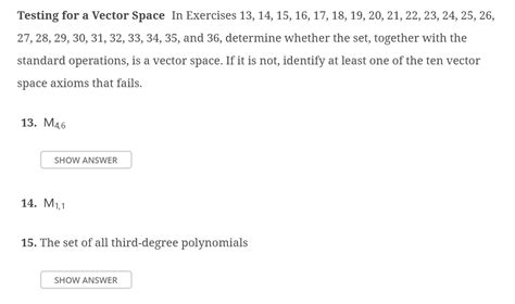 solved testing for a vector space in exercises