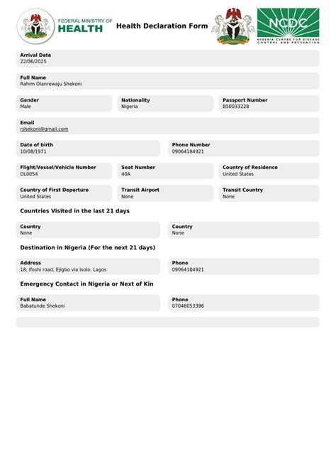 Health Declaration Form Countries Visited In The Last 21 Days Pdf