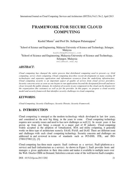 framework for secure cloud computing pdf cloud computing computer