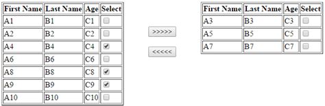 JavaScript Transfer Rows Between Two Table C JAVA PHP