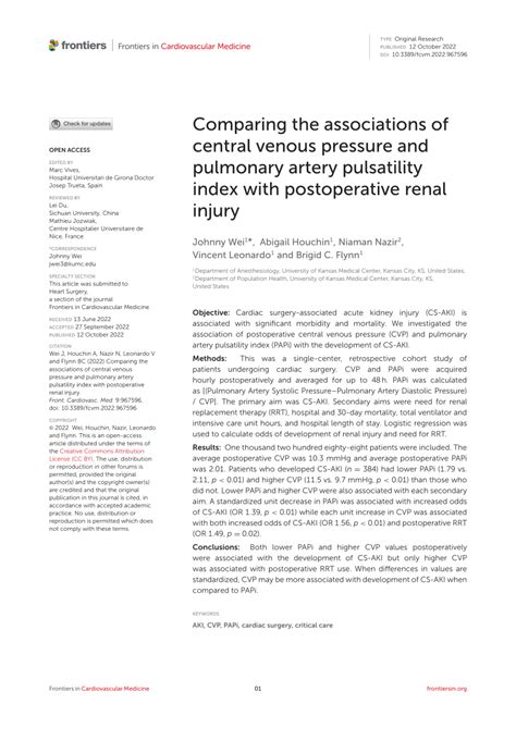 Pdf Comparing The Associations Of Central Venous Pressure And Pulmonary Artery Pulsatility