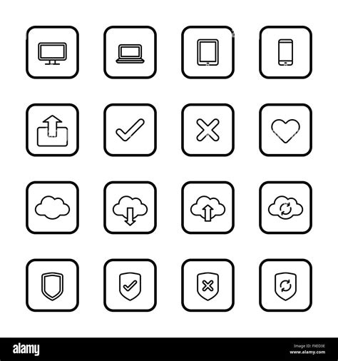 JPEG Black Line Web Icon Set With Rounded Rectangle Frame For Web UI Infographic And Mobile