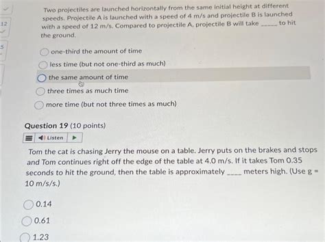 Solved Two Projectiles Are Launched Horizontally From The