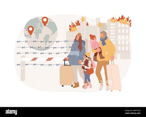 Refugees Isolated Concept Vector Illustration People Crossing Border Illegally Refugee World
