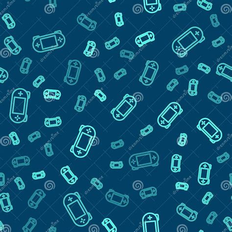 Green Line Portable Video Game Console Icon Isolated Seamless Pattern On Blue Background