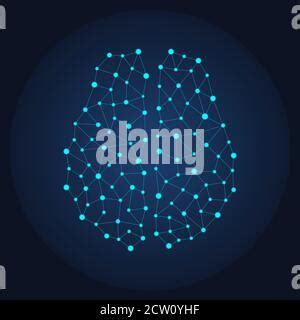 Human brain from nodes and connections as a symbol of thinking. Neural network. Vector concept ...