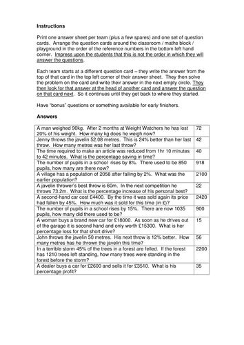 Treasure Hunt Percentage Increase And Decrease Teaching Resources