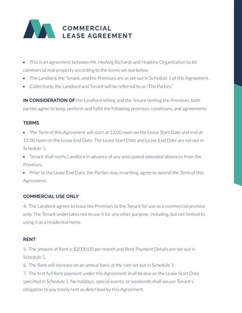 Commercial Lease Agreement Template Visme