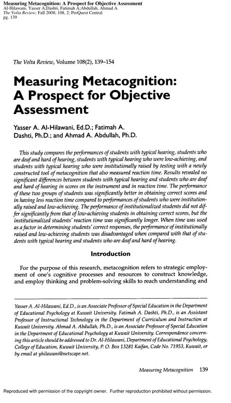 Pdf Measuring Metacognition A Prospect For Objective Assessment