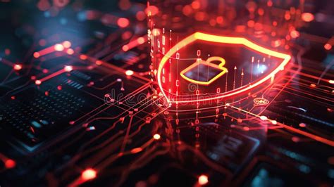 3d Illustration Of A Glowing Security Shield Symbol On A High Tech Circuit Board Representing