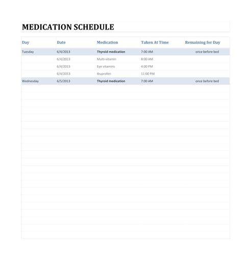Free Printable Medication Schedule Templates [2 3 4 Times A Day] Chart