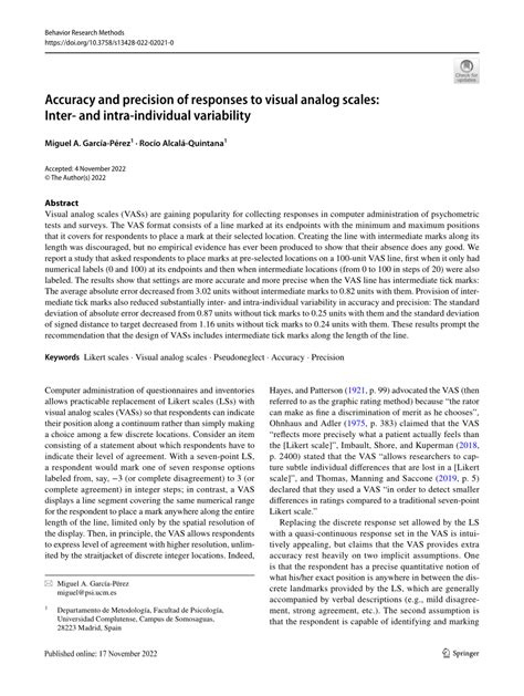 Pdf Accuracy And Precision Of Responses To Visual Analog Scales
