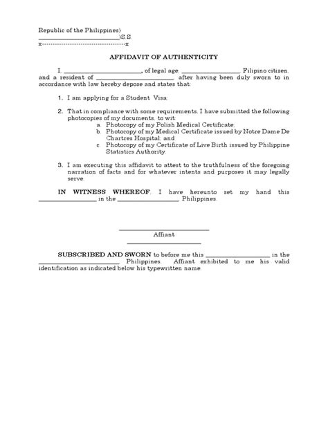 Affidavit Of Authenticity Attesting To The Truthfulness Of Copied