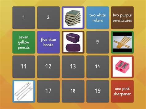 School Objects Memory Game Matching Pairs