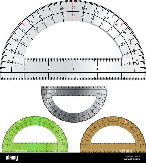 Detailed Vector Illustration Of Protractors Used In Drafting And