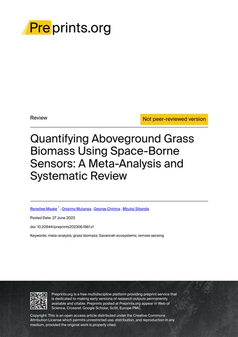 Pdf Quantifying Aboveground Grass Biomass Using Space Borne Sensors A Meta Analysis And