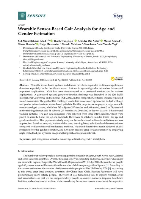 PDF Wearable Sensor Based Gait Analysis For Age And Gender Estimation