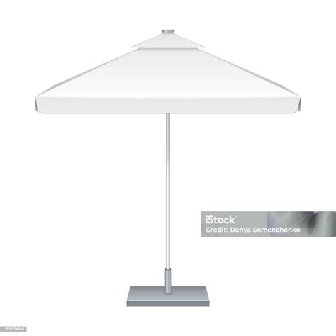 프로모션 스퀘어 야외 정원 화이트 우산 파라솔 전면 뷰 모의 최대 템플릿 흰색 배경에 격리된 그림입니다 설계 준비 완료 제품