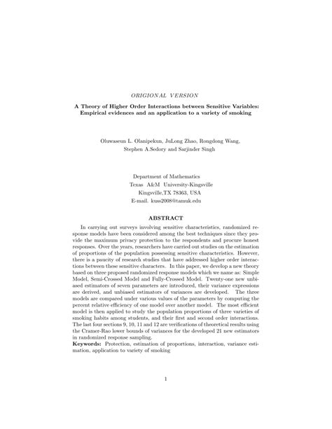 Pdf A Theory Of Higher Order Interactions Between Sensitive Variables