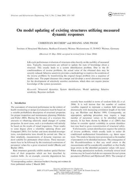Pdf On Model Updating Of Existing Structures Utilizing Measured