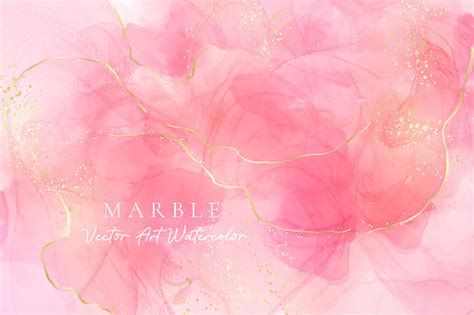 로즈 핑크 액체 수채화 배경과 황금 색종이 먼지가 많은 홍당무 대리석 알코올 잉크 그리기 효과 결혼식 초대장 메뉴 Rsvp에 대한 벡터 일러스트 레이 션 디자인 템플릿