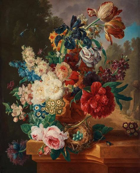Solve Gerrit Johan Van Leeuwen Dutch 1756 1825 Still Life With An Urn With Flowers A Birds