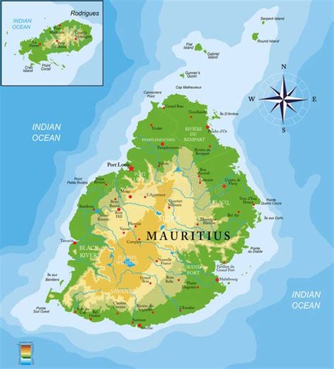 Mauritius Islands Physical Map Stock Vector Illustration Of Port