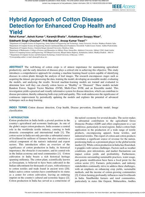 PDF Hybrid Approach Of Cotton Disease Detection For Enhanced Crop Health And Yield