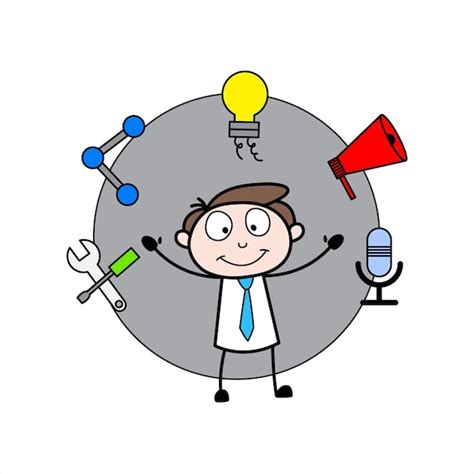 젊은 사업가 만화 캐릭터의 자산 프리미엄 벡터