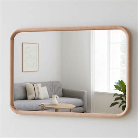 Large Solid Oak Rounded Rectangle Natural Wall Mirror 120cm X 80cm