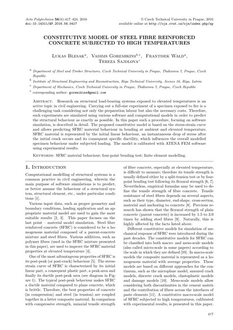 Pdf Constitutive Model Of Steel Fibre Reinforced Concrete Subjected To High Temperatures