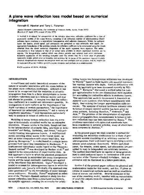 Pdf A Plane Wave Reflection Loss Model Based On Numerical Integration