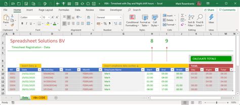 Time Registration Calculate Multiple Time Shift Hours