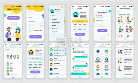 一套ui Ux Gui屏幕社交网络应用平面设计模板的移动应用