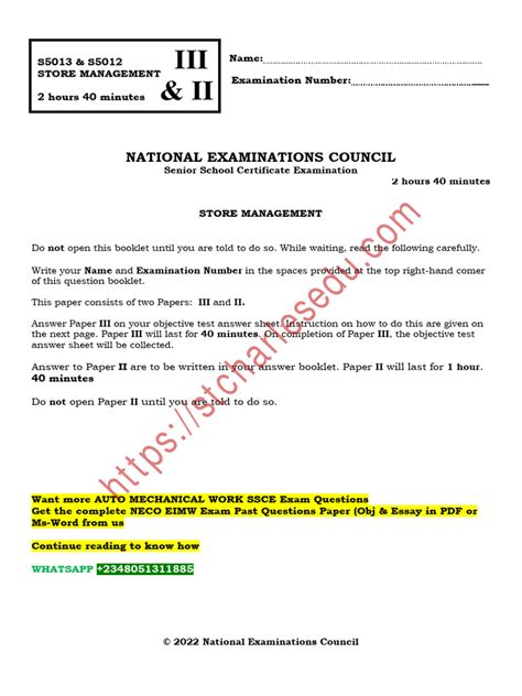 Neco Store Management Objective Theory Questions Pdf