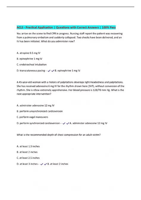 Acls Practical Application Questions With Correct Answers 100 Pass Acls Stuvia Us