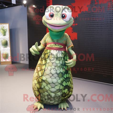 Mascot Character Of A Python Dressed With A Dress And Eyeglasses