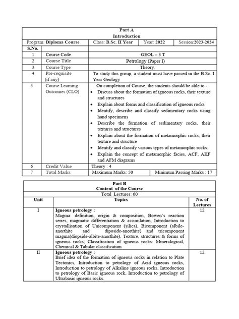 Bsc Ii Syllabus Pdf Rock Geology Sedimentary Rock