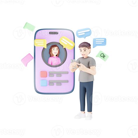 Man Learning Language With Mobile App 3d Character Illustration