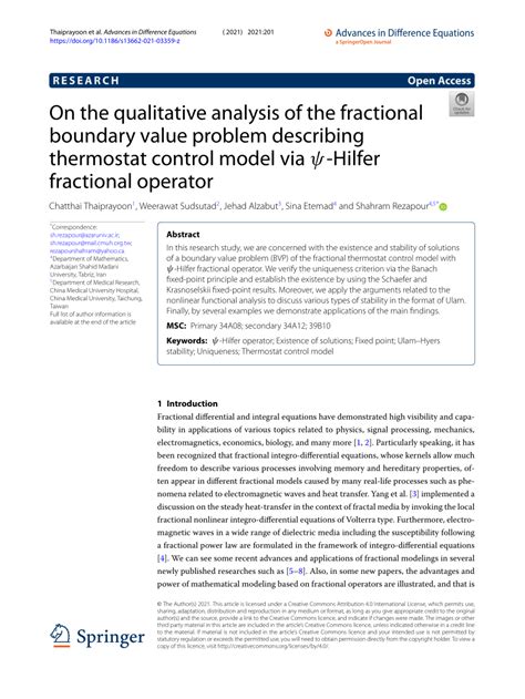 Pdf On The Qualitative Analysis Of The Fractional Boundary Value Problem Describing Thermostat