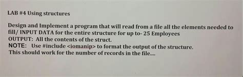 Solved Lab 4 Using Structures Design And Implement A