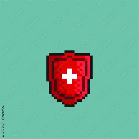 Red Shield With Plus Sign In Pixel Art Style Stock Vector Adobe Stock Pixel Art Art Style