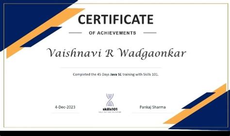 Vaishnavi Wadgaonkar On Linkedin Certificate Training Java
